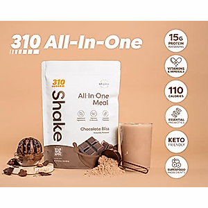 310 Nutrition - All In One Meal Replacement Shake - Fiber Rich Vegan Superfood Blend - Natural Sweeteners - Low Carb Shake, Keto & Paleo Friendly - Gluten Free - 26 Essential Vitamins & Minerals (Chocolate Bliss, 28 Servings)