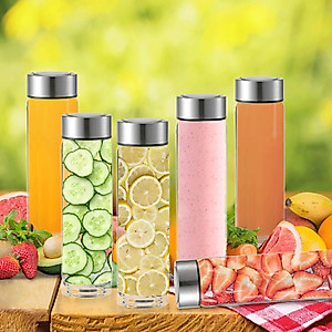 SUNNOW Clear Water Bottles Bulk, 6 Pack 16 oz Borosilicate Glass Water Bottle, Wide Mouth & Dishwasher Safe & Leak Proof & Reusable Gift for Women Men Teacher Nurse