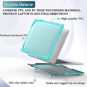 Batianda Heavy Duty Case for MacBook Air 13 inch 2020 A2179 A1932 A2337 M1 Chip with Touch ID, Hard Shell Cover with Foldable Kickstand Shockproof Function and Keyboard Cover, Cyan