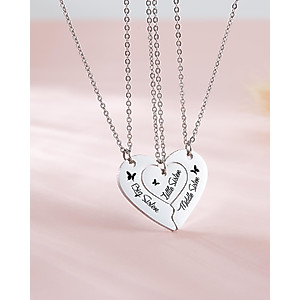 HOFOYA matching sisters necklace 3 piece best friends pendant set of 3 split heart necklaces jewelry gifts for 3 sisters best friends,Birthday christmas gift.