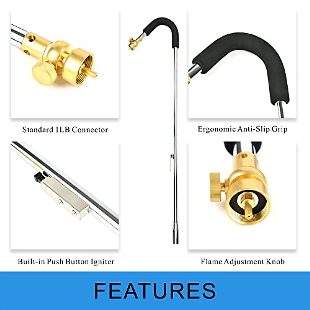 CAMPFIRE Propane Torch Weed Burner Propane Weed Torch with Turbo Trigger Push Button Igniter,Garden Torch for Weeds for Roof Asphalt,Ice Snow,Road Marking,Charcoal