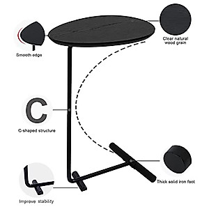 C Table,Couch Tables That Slide Under,C Shaped Side Table,Sofa End Table for Living Room Bedside Bathroom Snack Coffee Laptop Tables,Egg Oval-Shaped,Metal Frame,Easy Assembly Black（Upgraded）