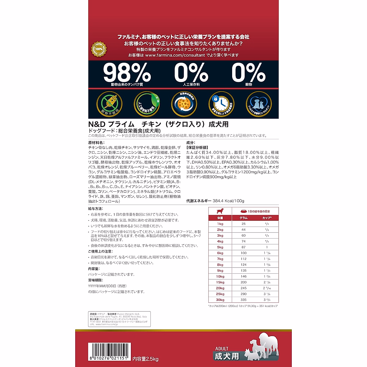 Farmina 5.5-Pound Natural And Delicious Chicken Grain-Free Formula Dry Dog Food, Kibble Size: Small Bites