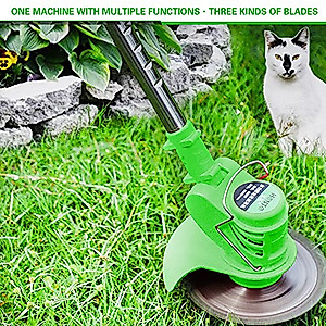 21V Cordless String Trimmer Grass Trimmer Garden Edger Tool for Lawn Trimming, Lawn Care, with 2 Li-ion Battery and Charger,Green