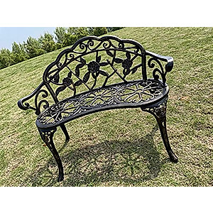 U/D Outdoor Bench Park Garden Bench ，All Chair Anti Rust Cast Aluminum Patio Yard Bench ，Carved Rose Loveseat Bench for Backyard. Porch, Balcony, Lawn. (Without Cushion, Copper)