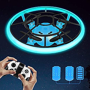 HR Mini Drones For Kids,RC Drone For Beginners With Neno Light,RC Helicopter Quadcopter With Altitude Hold,360° Rotating,Shinning Led Lights,2 Batteries,Kids Gifts Toys For Boys Girls (Blue)