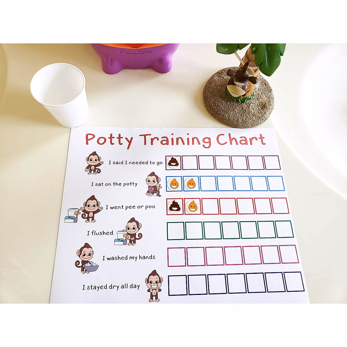 Potty Training Sticker Chart Reward- Monkey Design for Toddler Girls and Boys, Toilet Seat Motivational Weekly Progress Gift with 50 Poop Pee Sticker Sheets for Children