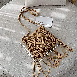 Nice Pies Women's Beach Straw Handbag Woven Tote Fishing Net Beach Bag Large Capacity Mesh Rope Combination Handbag (Khaki)