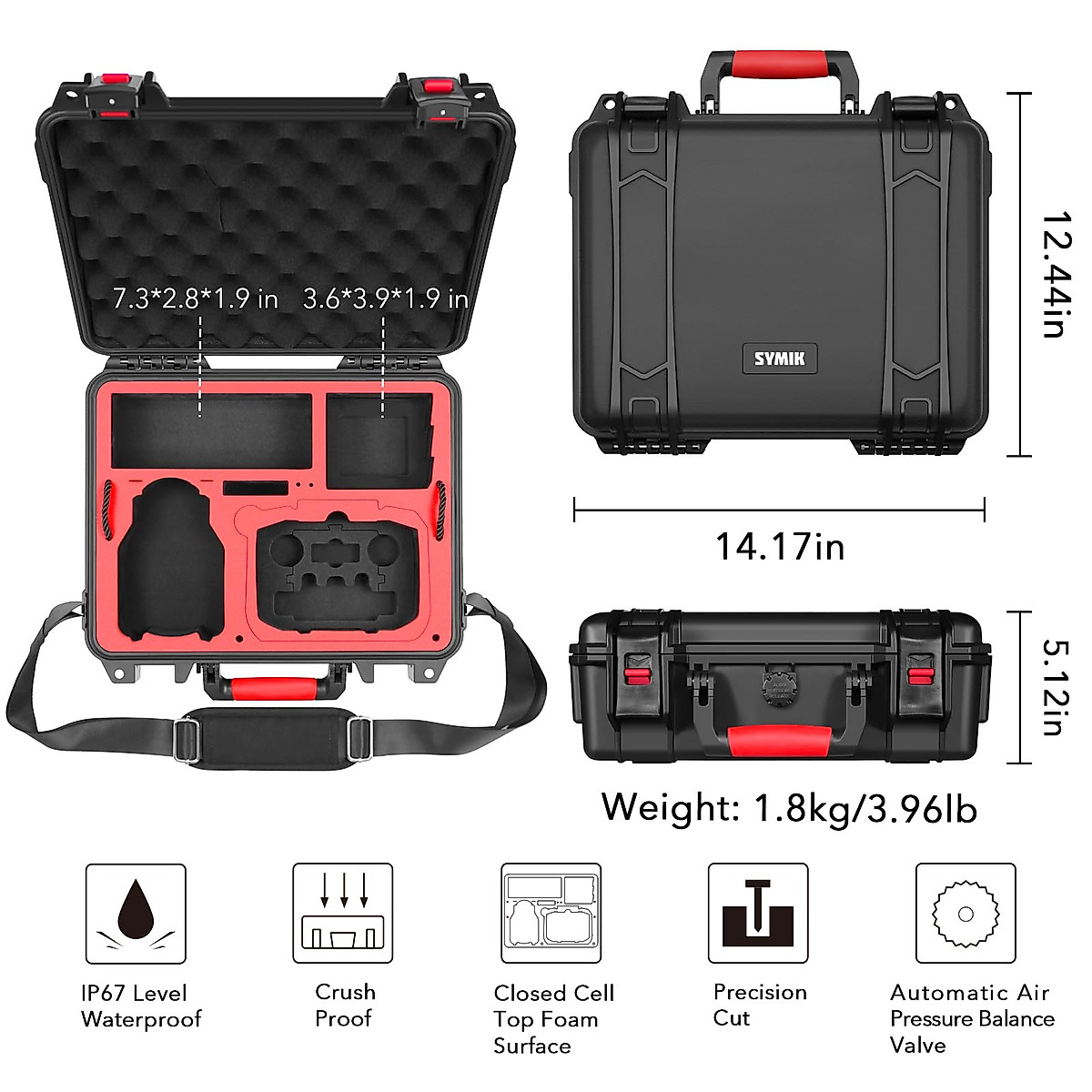 SYMIK P300-MM Waterproof Hard Carrying Case for DJI Mini 2, Mini SE, Mavic Mini 1 Drone/Fly More Combo and Accessories; Professional Grade Case Made of PP Plastic Alloy for Complete Protection