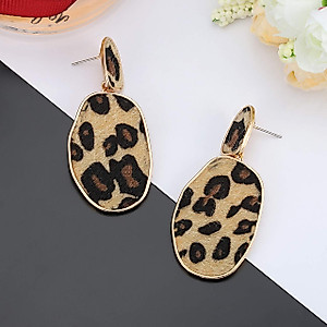 Leopard Print Earrings Lightweight Geometric Faux Leather Drop Dangle Earring Statement Animal Print Stud Earring For Women (brown leopard)
