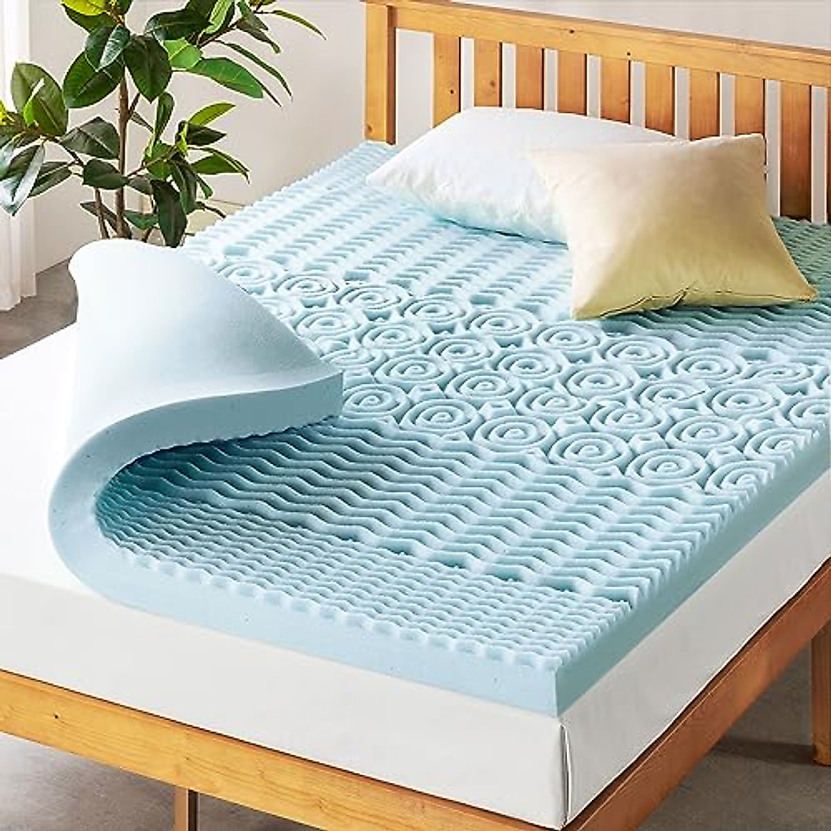 Mellow 4 Inch 5-Zone Memory Foam Mattress Topper, Cooling Gel Infusion, Short Queen