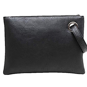 Unique Vegan Women Clutch Bag PU Leather Envelope Clutch Bag Handbag Wristlets for Beach Holiday (black)