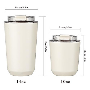 Puraville Insulated Tumblers with Lid, 10 oz Travel Coffee Mug Stainless Steel Vacuum Thermos Cup, Leak Proof Reusable Double Walled Coffee Tumbler for Iced and Hot Drinks,Cream
