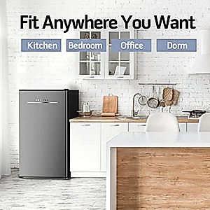 Frestec Mini Fridge for Bedroom, 3.1 Cu.Ft Mini Refrigerator with freezer, Dorm Fridge with Freezer, Compact Refrigerators Perfect for Room and Office, Adjustable Temperature Stainless Steel