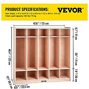 Happybuy 5-Section Classroom Coat Locker, 15mm Thickness Cubbies for Classrooms, Classroom Cubbies, Classroom Furniture with 4 casters for Home, School, Kindergarten