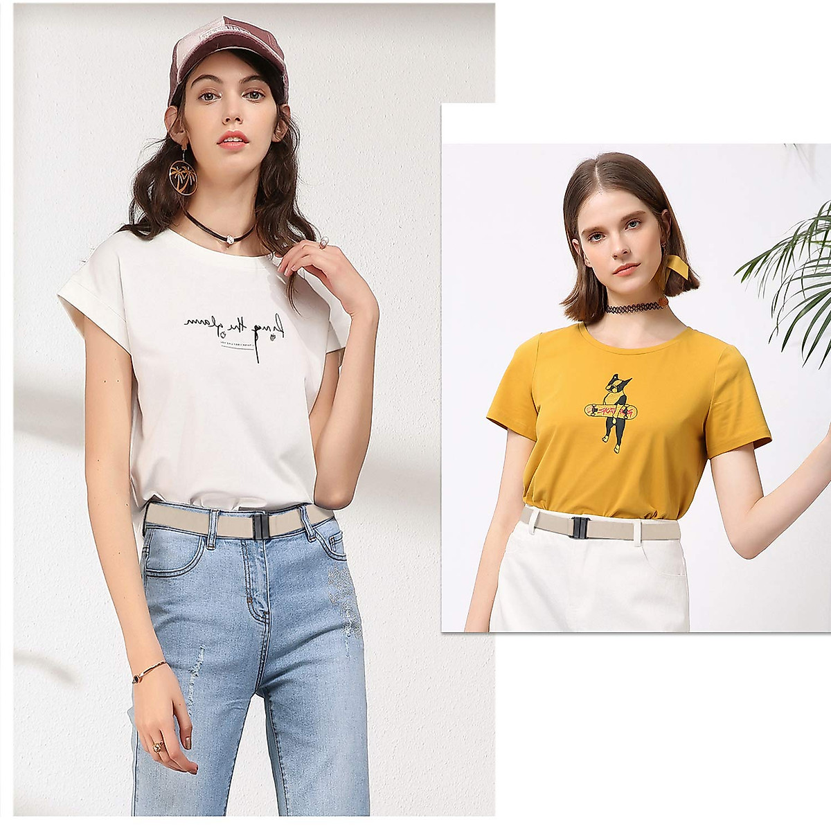 SUOSDEY Women Belt Stretch Elastic Invisible Belts for Women Beige with No Metal Buckle US Size:0-14