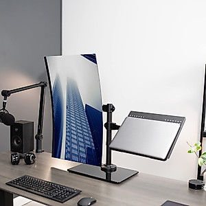 VIVO Free Standing Single Computer Monitor and Laptop Combo Desk Stand with Sleek Glass Base, Fits up to 32 inch Monitors and 17 inch Laptops, Black, STAND-V002FGL