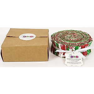 Soimoi 40Pcs Christmas Checks Print Precut Fabrics Strips Roll Up 1.5x42inches Cotton Jelly Rolls for Quilting - Red & Green