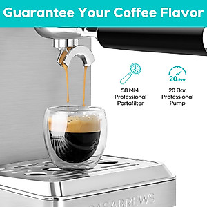 CASABREWS Espresso Machines with Milk Frother, 20 Bar Espresso Maker with Hot Water Wand for Americano, Latte, Cappuccino, Espresso Coffee Machine with Adjustable Temperature, Gifts for Coffee Lovers