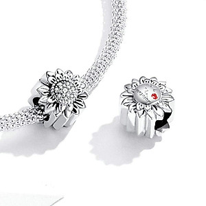 Sunflower Charm 925 Sterling Silver Sun Charm Flower Charm Love Gift Charm for Pandora Charm Bracelet (Sunflower A)