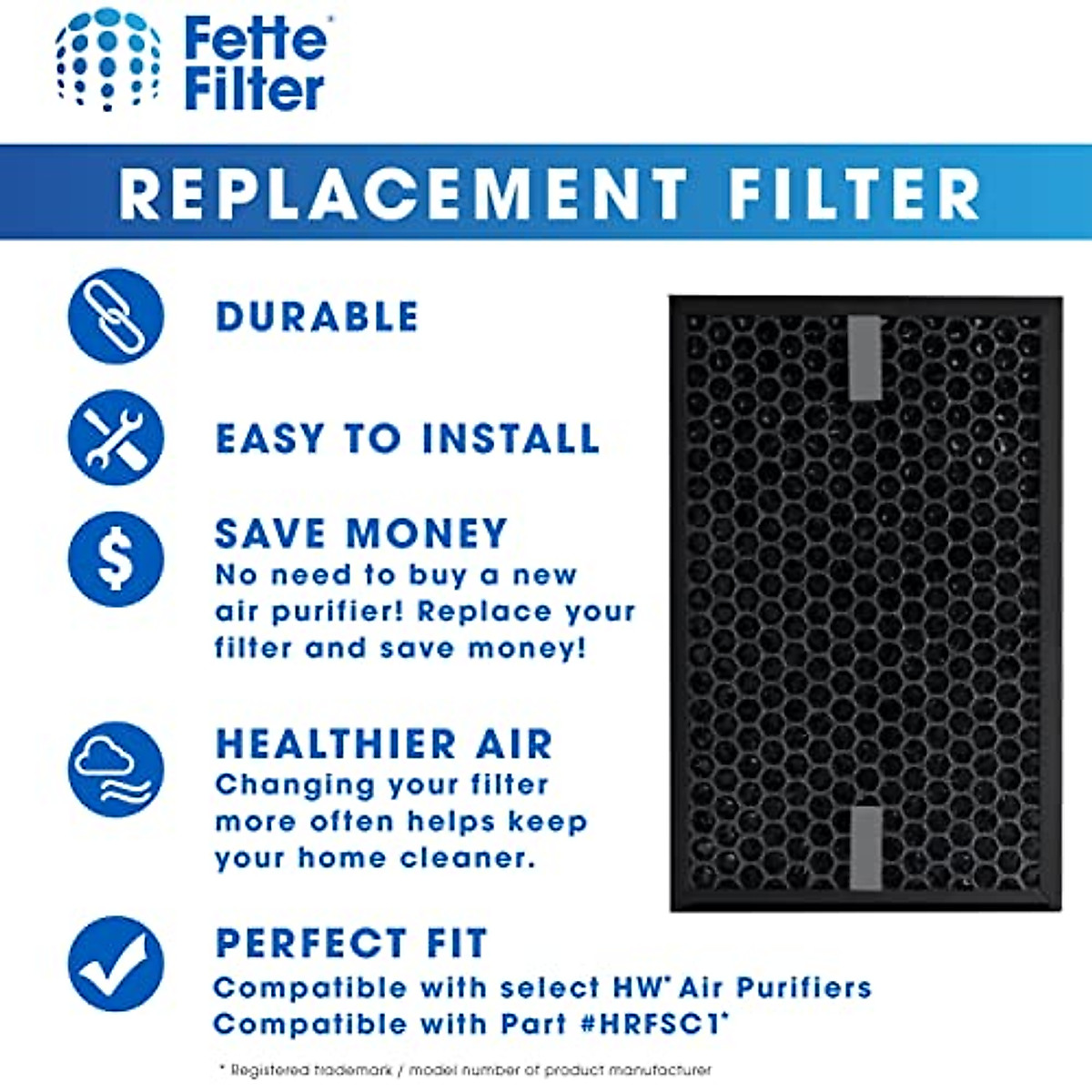 Fette Filter - HRFSC1 Activated Carbon Filter Compatible with Honeywell Filter S HRFSC1 for Honeywell HPA3000 PowerPlus and HPA5000 Insight Series Air Purifier - Pack of 1