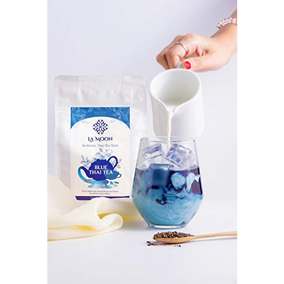 LA MOON TEA Blue Thai Tea Mix - Traditional Loose Leaf from Butterfly Pea Flower and Assam Black for Home-made Iced Tea, Boba & Latte No Food Dye, 7.05 Oz.