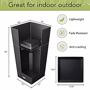 Elevens Tall Planters 30 Inch Tapered Square Planters Garden Flower Pots,Large Planter for Patio,Indoor/Outdoor Planter with Tray Black-2 Pack