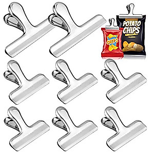 Whaline 8 Pack Stainless Steel Chip Clips Set, 4.7'' & 3'' Chip Bag Clips Heavy Duty Food Clips Round Edge Air Tight Seal Grip for Office Kitchen Home Usage Storage (2 Large and 6 Small Size)