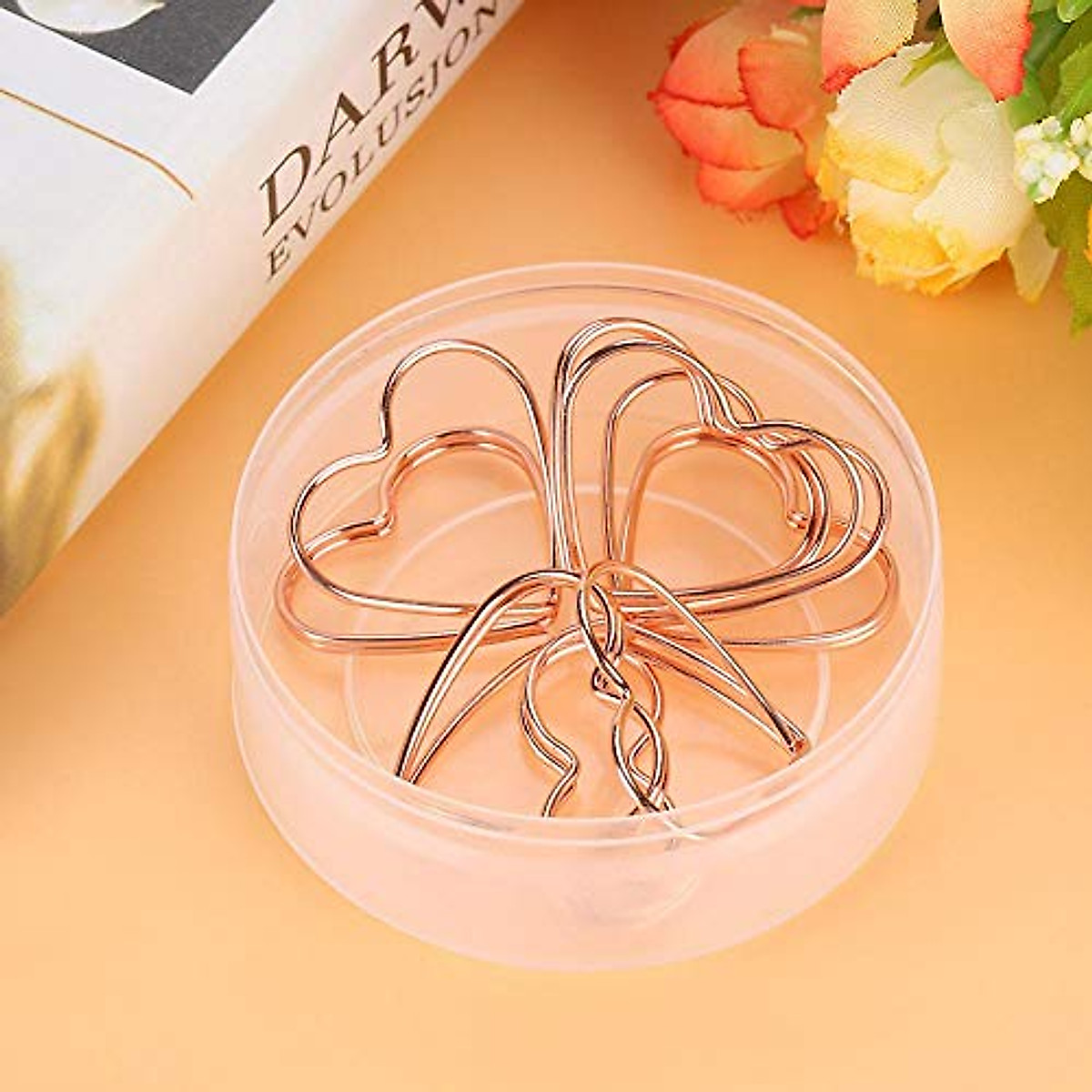 5pcs Paper Clips Rose Gold Color Metal Electroplating Heart Shape Page Marker Funny Bookmark Clip for Office Supplier School Student