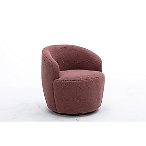 INMOZATA Swivel Barrel Chair, Teddy Fabric Swivel Accent Armchair Barrel Chair with Metal Base, Upholstered Comfy 360°Round Single Reading Chair for Living Room Bedroom,Red
