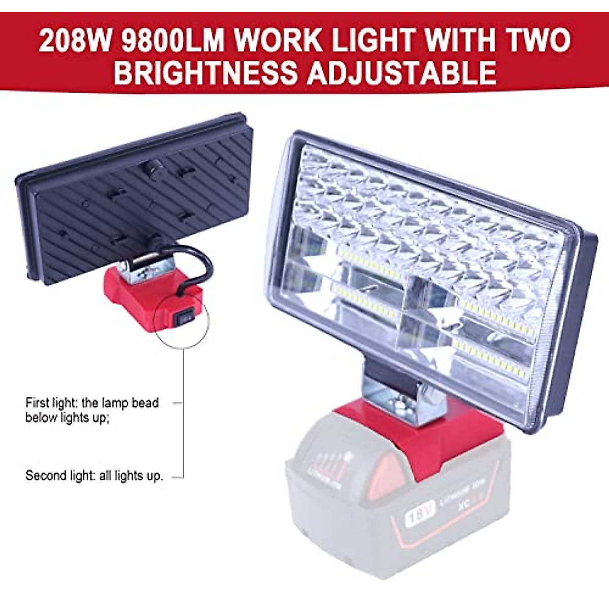 HLiePiHa LED Work Light for Milwaukee, Outdoor LED Light Flashlight, Lighting Spotlight Two USB Ports Suitable for Milwaukee 18V Li-ion Battery 48-11-1811 48-11-1812 48-11-1820 48-11-1828 (Tool Only)