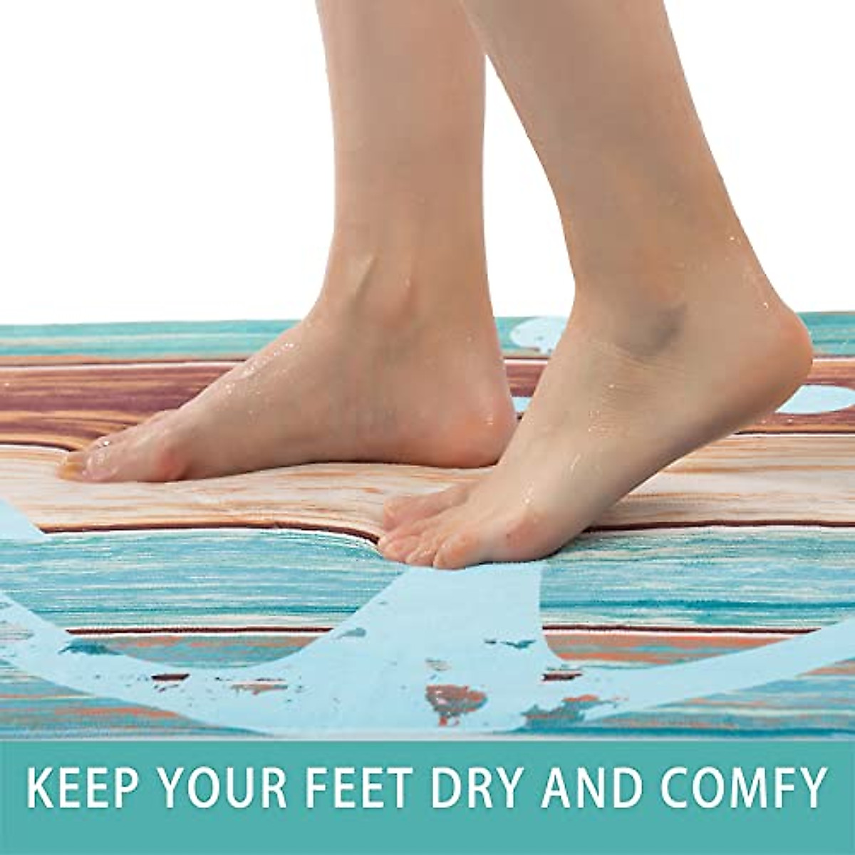 Bathroom Rugs, Kitchen Rug Non-Slip Soft Absorbent Bath Mats with Nautical Anchor Flannel for Bathroom Kitchen and Hallway 24 inches X 71 inches Turquoise/Brown