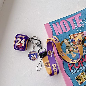 Purple Laker with Basketball Sports Brand Style Lanyard Keychain AirPod 1/2 Case, Personalised and Unique Process TPU Soft AirPods Case Cover. Suitable for Fans Boys Girls Teens