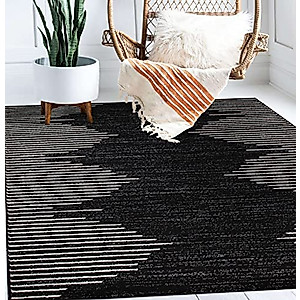 Rugshop Bohemian Stripe Stain Resistant High Traffic Living Room Kitchen Bedroom Dining Home Office Area Rug 5'x7' Black
