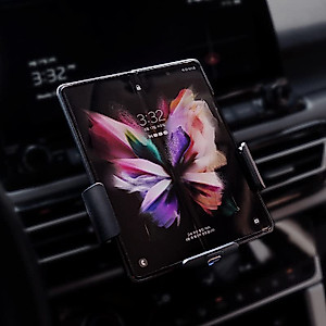 GAZE Car Wide H V2 Wireless Car Charger Compatible with Galaxy Z Fold 6, 5, 4, Dual Coil Portrait Viewing Capable Fast Charging auto Clamping car Mount