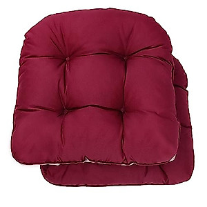EAIMi Outdoor Chair Cushions - Waterproof Tufted Seat Cushions for Patio Furniture Set of 2 - U Shaped Memory Foam Overstuffed Patio Cushions for Wicker Chair with Round Corner 19"x19"x5", Burgundy