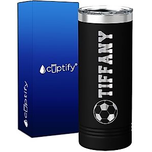 Personalized Soccer Ball Tumbler with Lid Laser Engraved on Black 22 oz Stainless Steel Insulated Cup Birthday Gift for Men, Women, Sports Lover