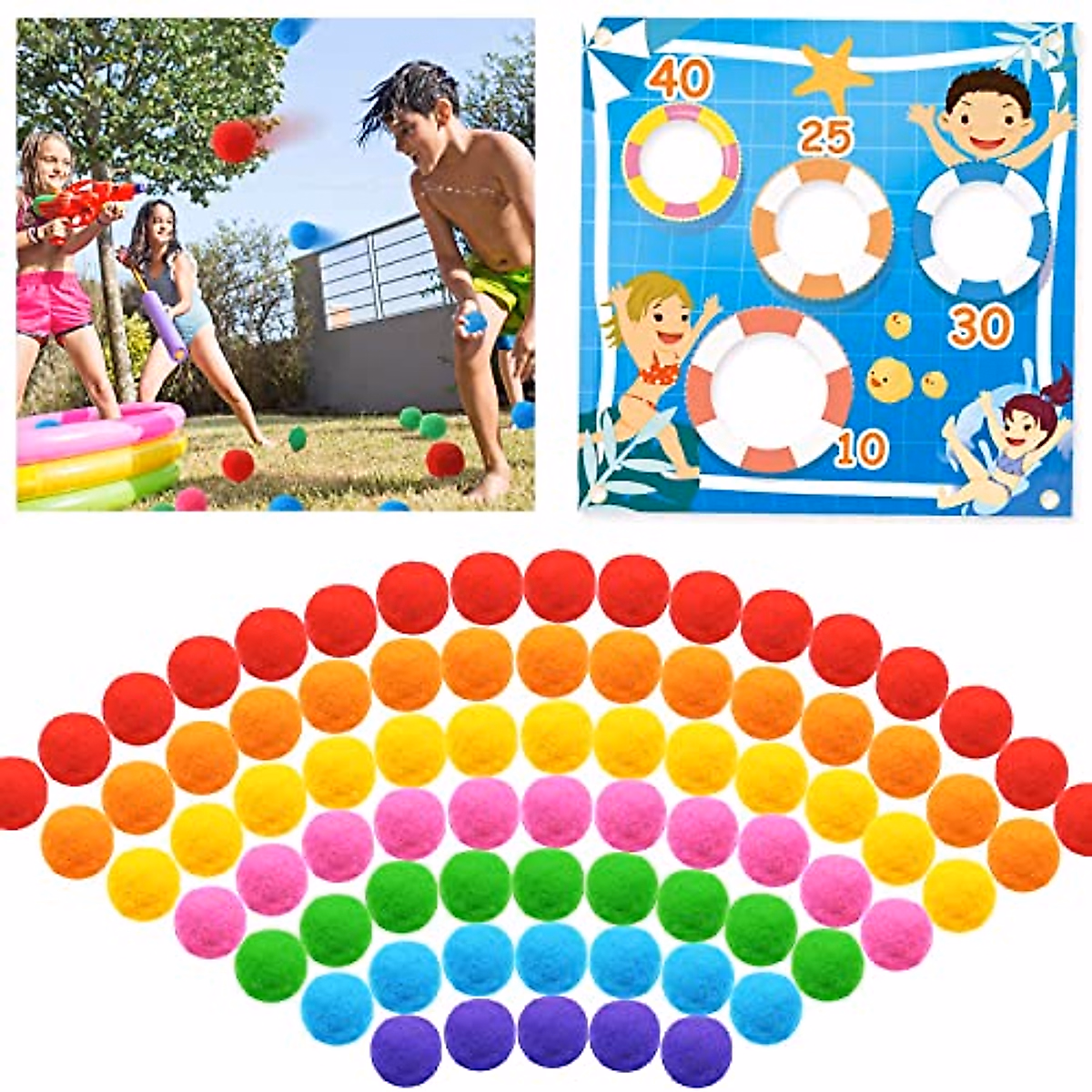 HiDiT Yv 70PCS Reusable Water Balls,Soft Cotton Splash Water Soaker Balls for Outdoor Water Toys Games,Reusable Water Balloons Beach Balls for Kids Adult Fun Summer for Backyard