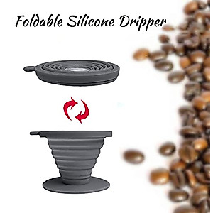 Collapsible Coffee Dripper Pour Over Coffee Filter, Silicone Reusable Coffee Maker,Paperless Coffee Brew Maker,Dishwasher Safe,Carabineer for Hiking, Backpacking,Camping,Home,Office(Grey)