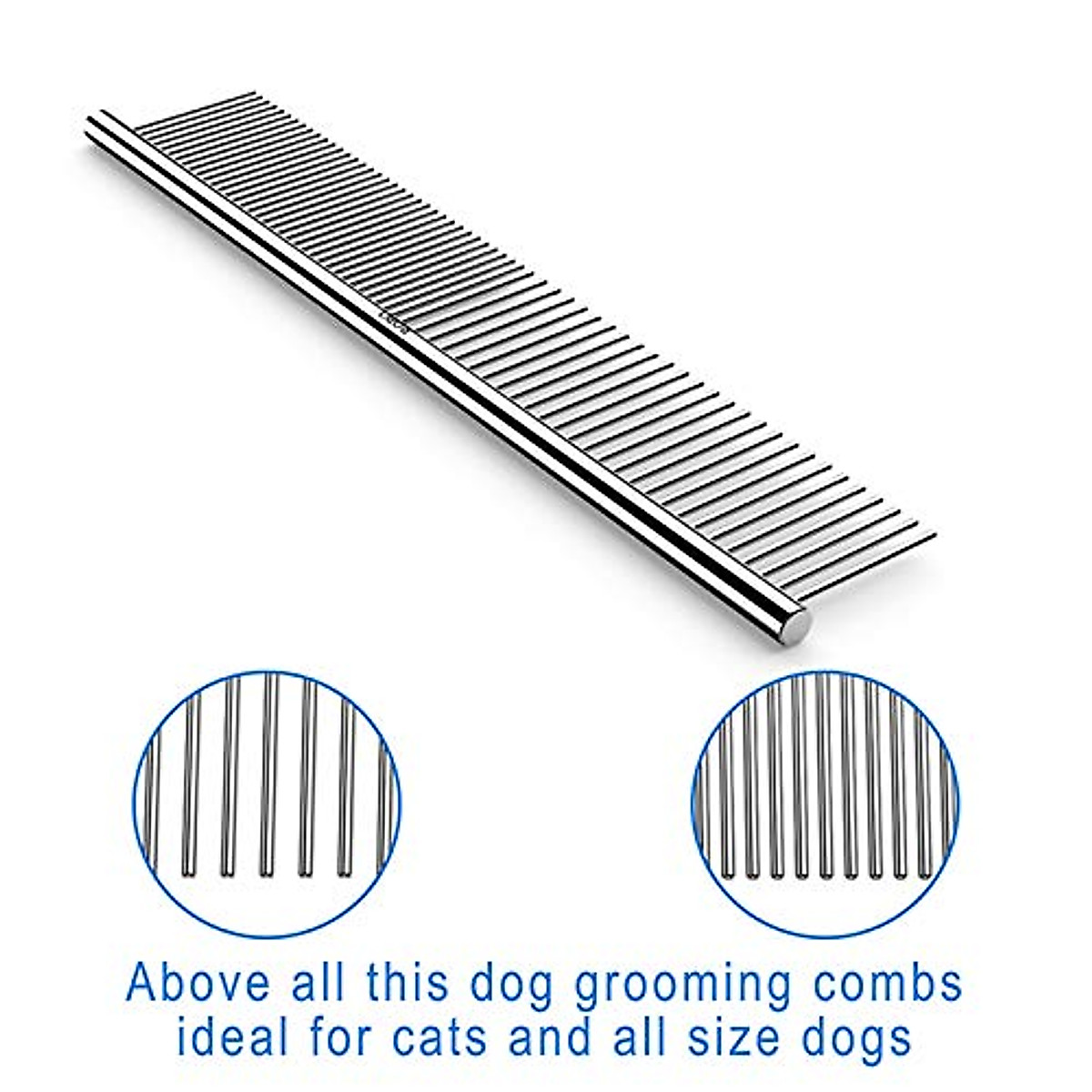ROPO Pet Steel Combs Dog Cat Comb Tool for Removing Matted Fur - Pet Dematting Comb with Rounded Teeth and Non-Slip Grip Handle - Prevents Knots and Mats for Long and Short Haired Pets