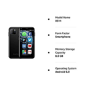 SOYES XS11 3G Mini Smartphone 2.5Inch WiFi GPS China Mobile RAM 1GB ROM 8GB Quad Core Android Cell Phones 3D Glass Slim Body HD Camera Dual Sim Google Play Cute Smartphone (Black)