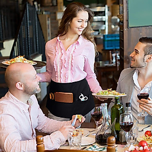 Black Waist Aprons 3 Pockets Waiter Waitress Server Short Aprons Water Oil Resistant Waist Aprons for Women Men (18 Pieces)