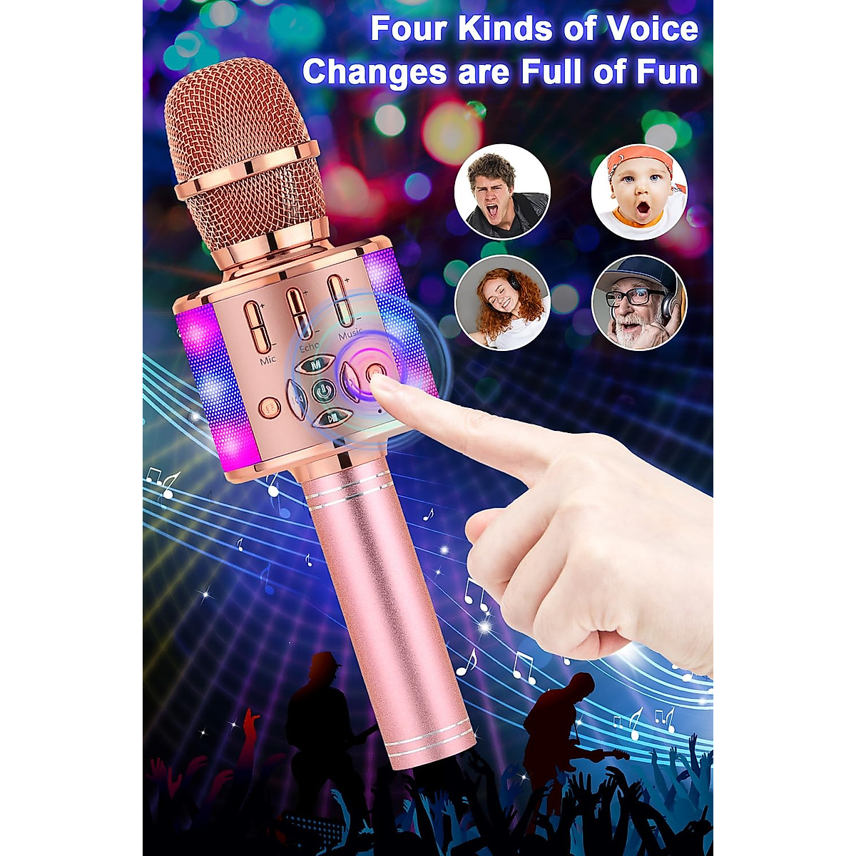 BONAOK Microphone for Kids Wireless, Magic Sound Karaoke Wireless Microphone, 4 in 1 Bluetooth Karaoke Machine, Adult Car Karaoke Mic Singing Machine, for Party/Outdoor/Travel 868 (Rose Gold Plus)