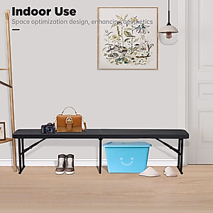 Winlice 2 Pack 6FT Folding Bench, Portable Bench with Handle and Non-Slip Pad, HDPE Camping Bench for Indoor Outdoor, Picnic, Garden, Football Activities, Black Wood Grain