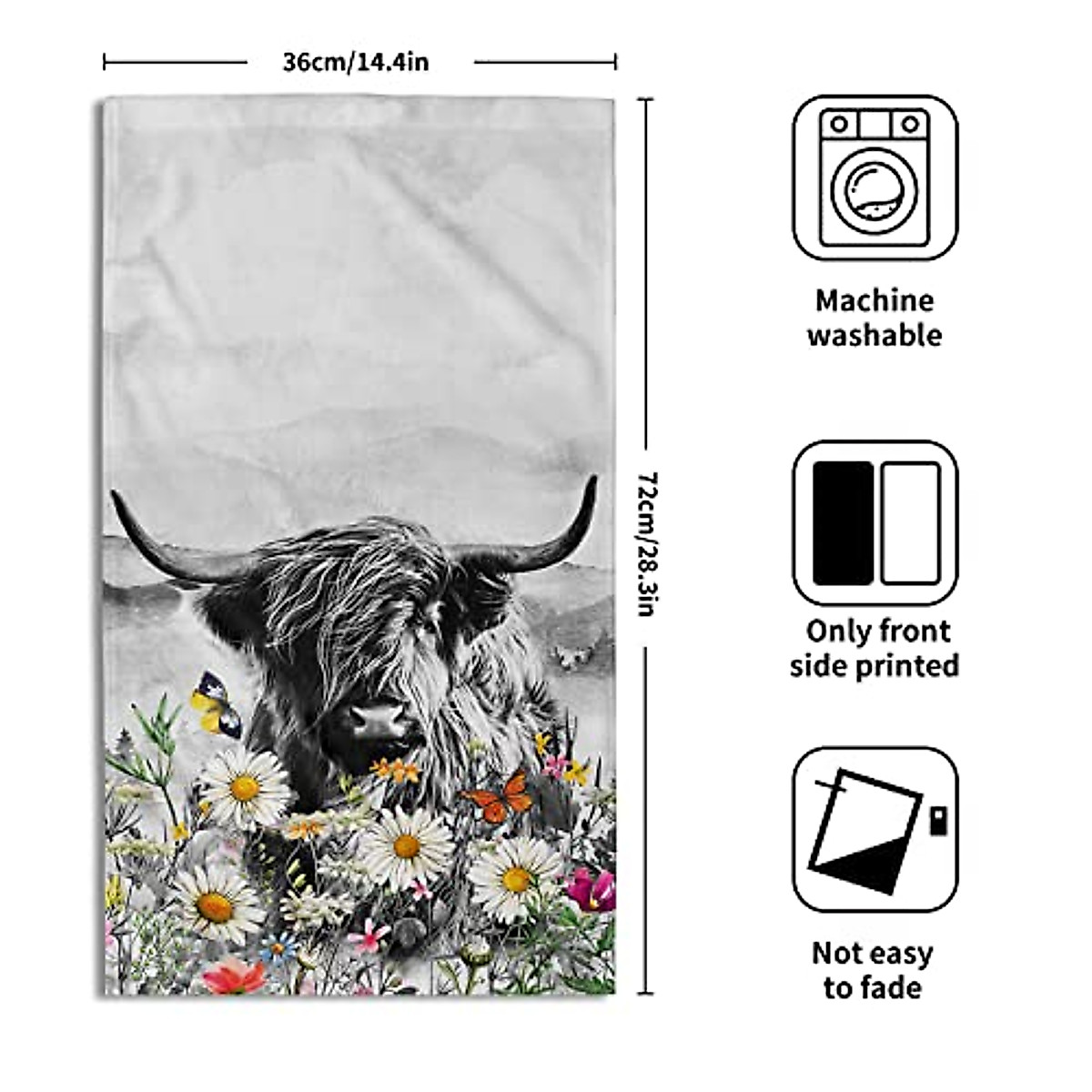 Giwawa Farm Cow Hand Towels Scottish Bull Soft Thin Bath Towel Set of 2 Cotton Luxury Kitchen Washcloths for Bathroom Home Gym Hotel Sport