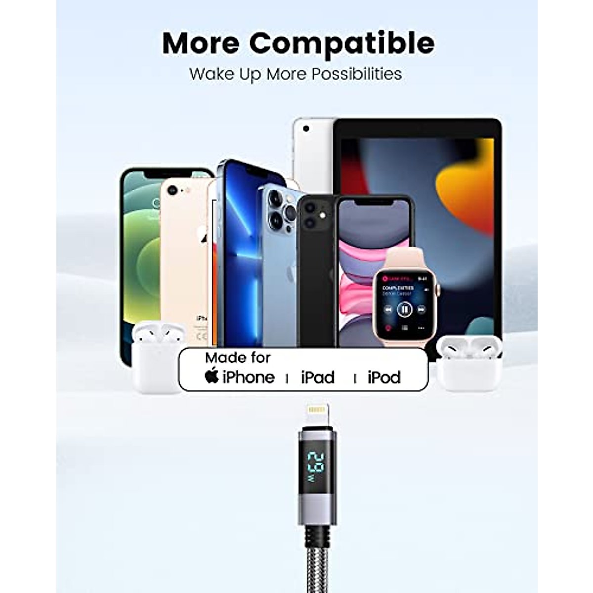 ORICO USB-C to Lightning Cable, 29W PD Syncing Cord LED Display Fast Charging, High Speed Data Transfer Cord Compatible with iPhone 13 12 11 Pro Max XS XR X 8 7 Plus AirPods Pro and More