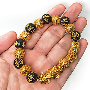 Feng Shui Wealth Pi Xiu Bracelet, 2 Pcs Black Amulet Bead Bracelets for Women Men Attract Wealth Money Good Luck Feng Shui Jewelry