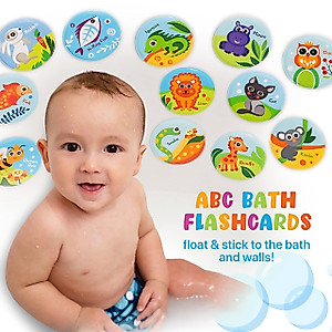 Floating Animals & Alphabet Flash Cards for Bathtub - Preschool Learning Toddler Flash Cards - Educational Bath Toys for 18 Months+ (Set of 26)