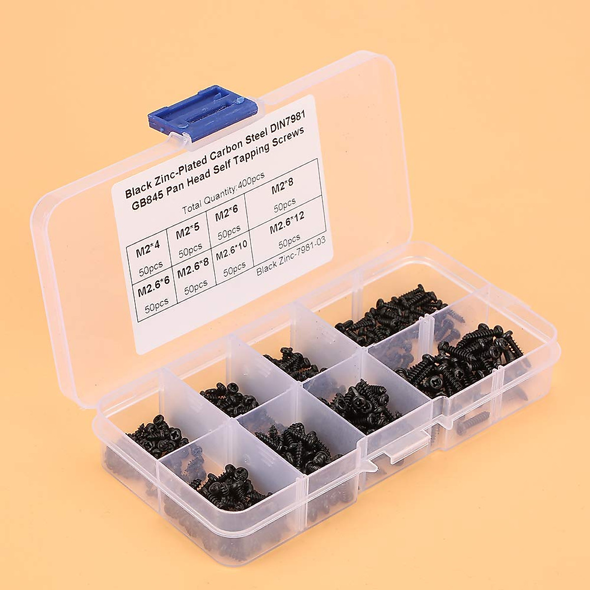 Self Tapping Screws, 400Pcs Black Stainless Steel M2/M2.6 Cross Pan Head Self Tapping Screws Set Assortment Kit