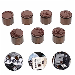 TEHAUX 7pcs Moon Phase Wooden Stamp Moon Wooden Stamp Decorative Mounted Rubber Stamp Craft Rubber Stamps for Paint Set Stampers for Wooden Stamp Set Wooden Rubber Stamp